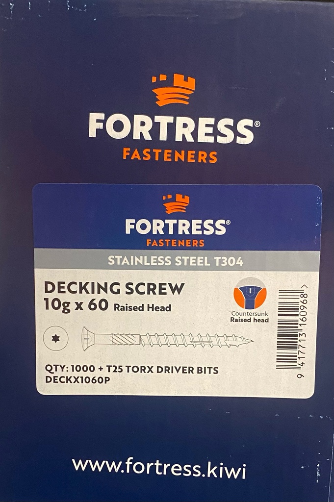 SCREW 10 X 60 RAISED HEAD DECKSCREW S/S 1000 MSL | Warehouse Building ...