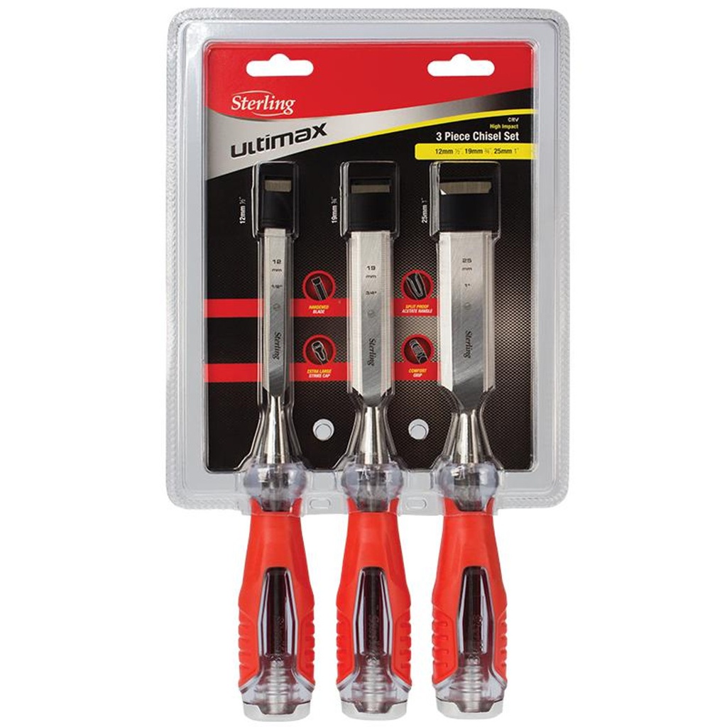 STERLING ULTIMAX 3PCE WOOD CHISEL SET | Warehouse Building Supplies